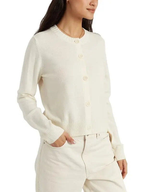 Chinti & Parker Wool Cashmere Blend Crew Neck Cropped Cardigan - Cream