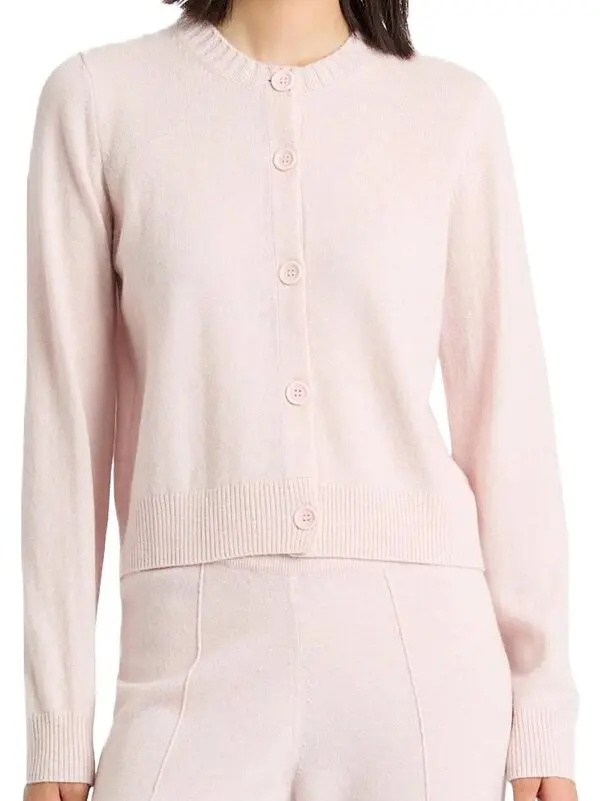 Chinti & Parker Wool Cashmere Blend Crew Neck Cropped Cardigan - Pink Melange