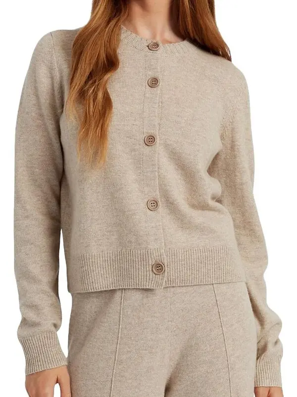 Chinti & Parker Wool Cashmere Blend Crew Neck Cropped Cardigan - Soft Oat