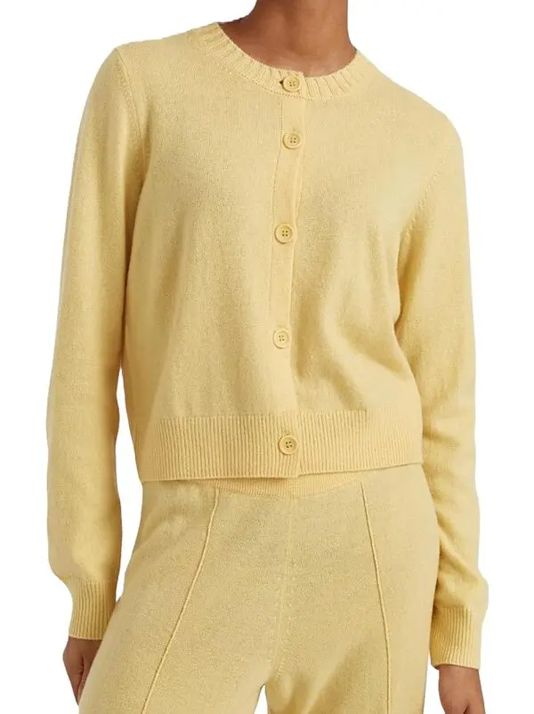 Chinti & Parker Wool Cashmere Blend Crew Neck Cropped Cardigan - Soft Yellow