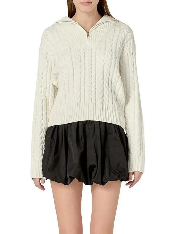 English Factory Zip-up Knit Top - Ivory