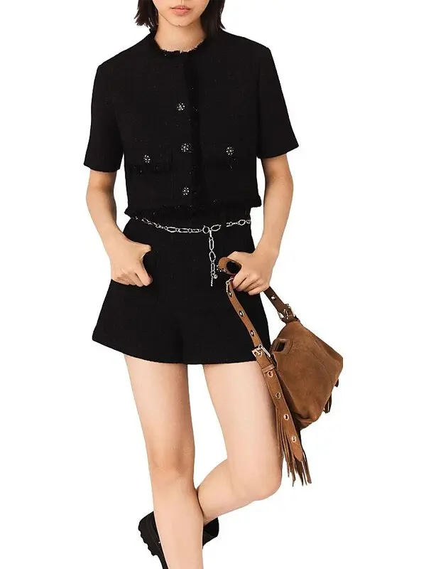 Maje Shiny Tweed Shorts - Black