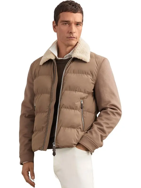 REISS Maximus Wool-sleeve Quilted Puffer Jacket - Light Brown