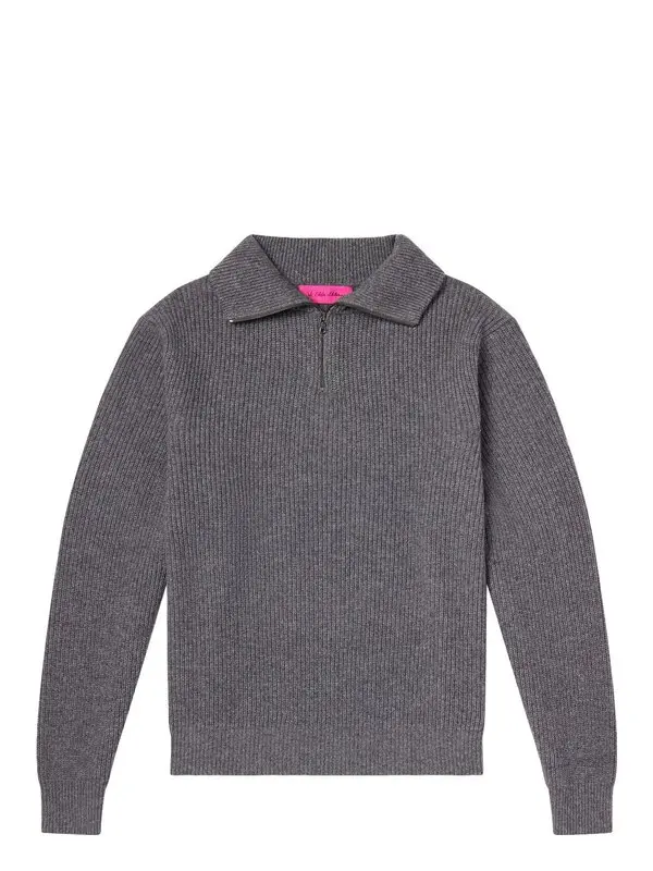 THE ELDER STATESMAN Clemente Ribbed Cashmere Half-zip Sweater - Gray