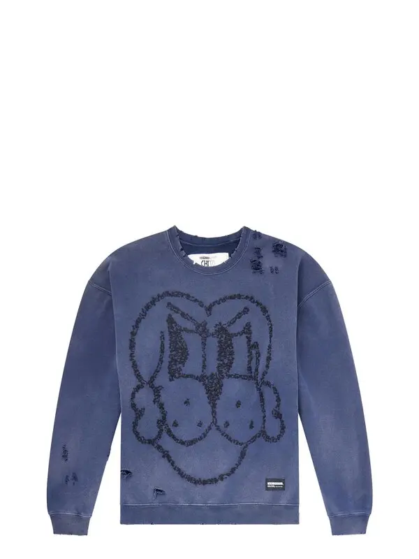 NEIGHBORHOOD Chito Savage Distressed Embroidered Cotton-jersey Sweatshirt - Blue