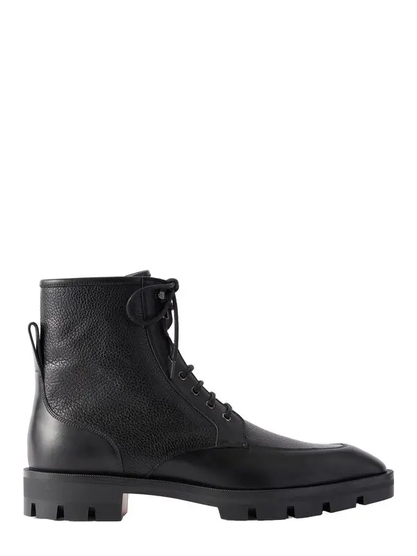 CHRISTIAN LOUBOUTIN Caracolo Lion Leather Lace-up Boots - Black