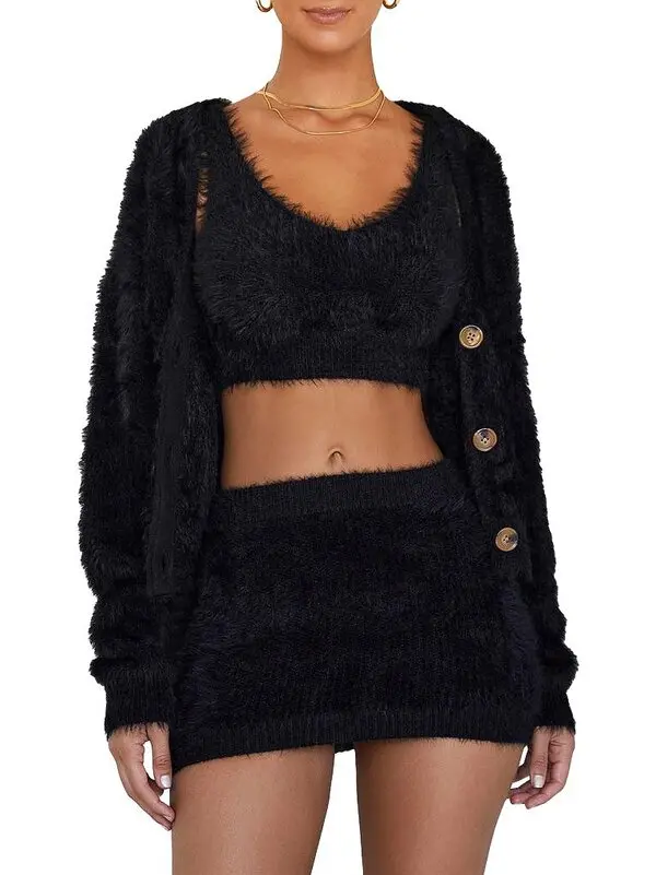 House Of Cb Textured Knit Cardigan - Black