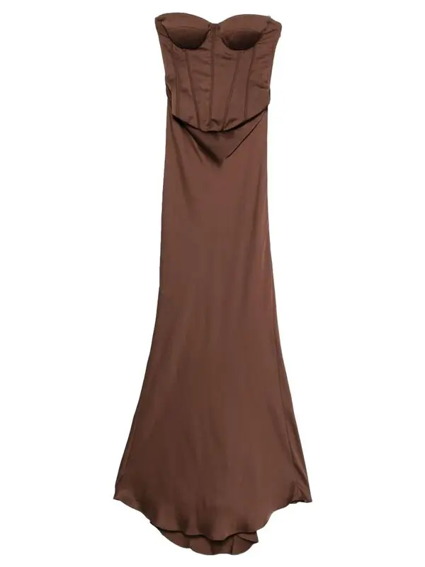 Remain Birger Christensen Strapless Long Dress With Corset Detail - Brown