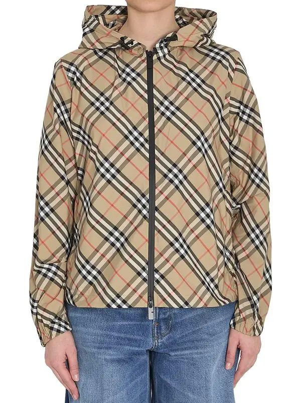 Burberry Check Jacket With Hood - Beige