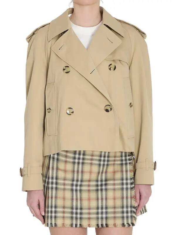 Burberry Cropped Gabardine Trench Jacket - Yellow