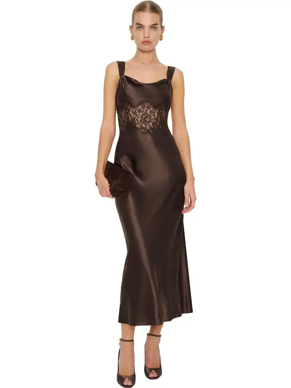REFORMATION Evelyne Silk Maxi Dress - Brown