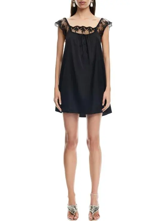 Lioness Lace Cap-sleeve Minidress - Obsidian