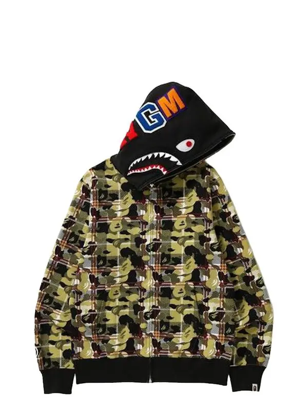 BAPE Check Camo Shark Full Zip Hoodie - Beige
