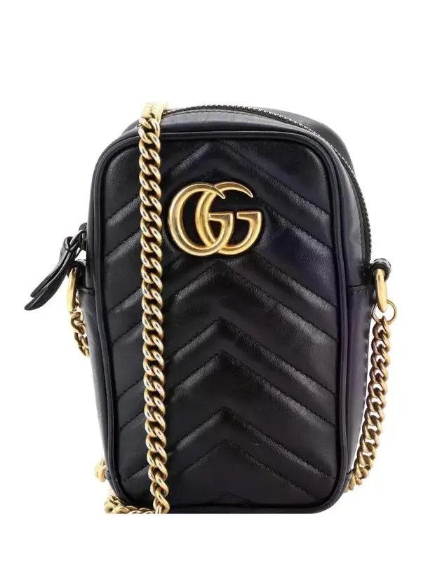 Gucci Gg Marmont Vertical Phone Matelasse Leather Mini Crossbody Bag - Black
