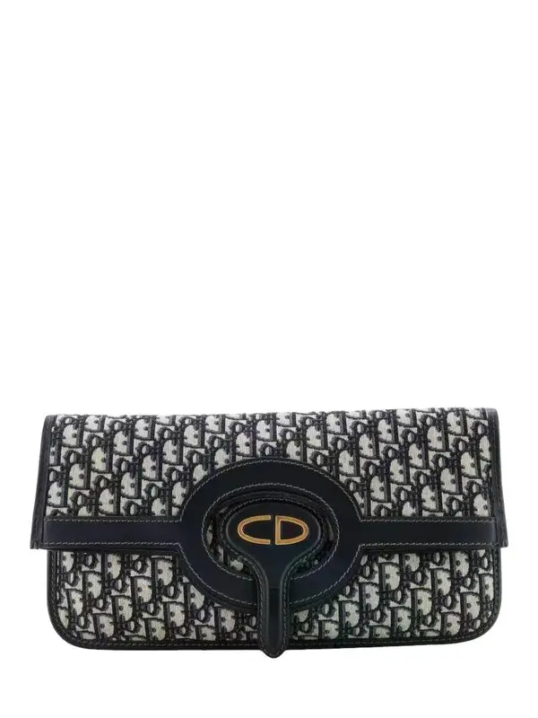 Dior Fold Over Oblique Canvas Clutch Bag - Black