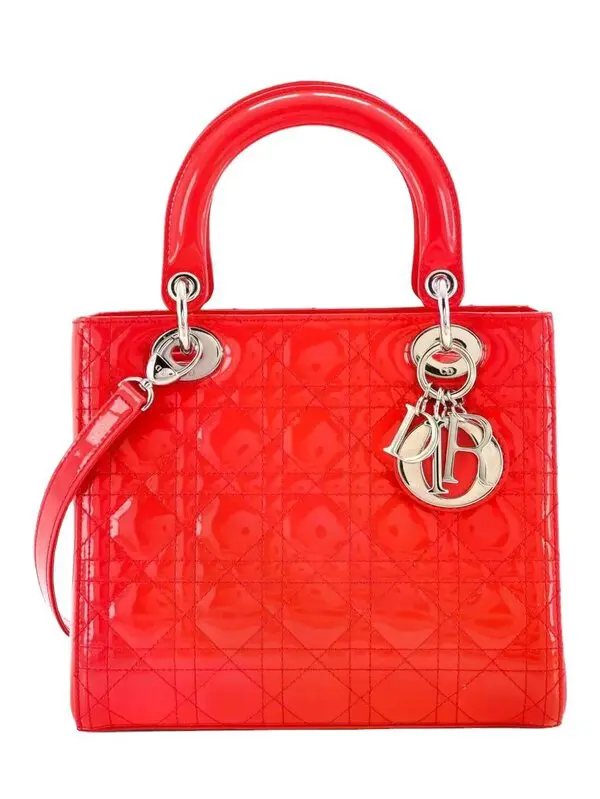 Dior Lady Medium Satchel Cannage Quilt Patent - Pink