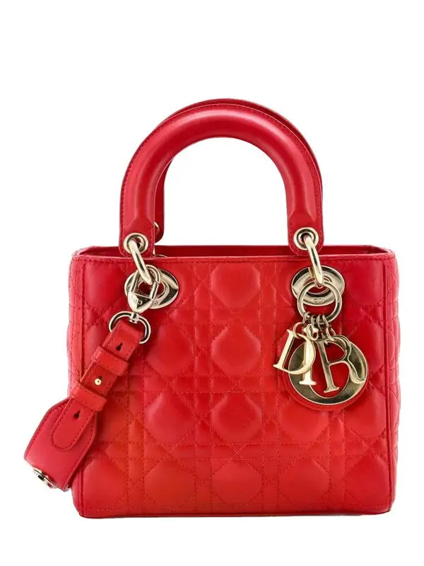 Dior My Lady Bag Cannage Quilt Lambskin Satchel - Red