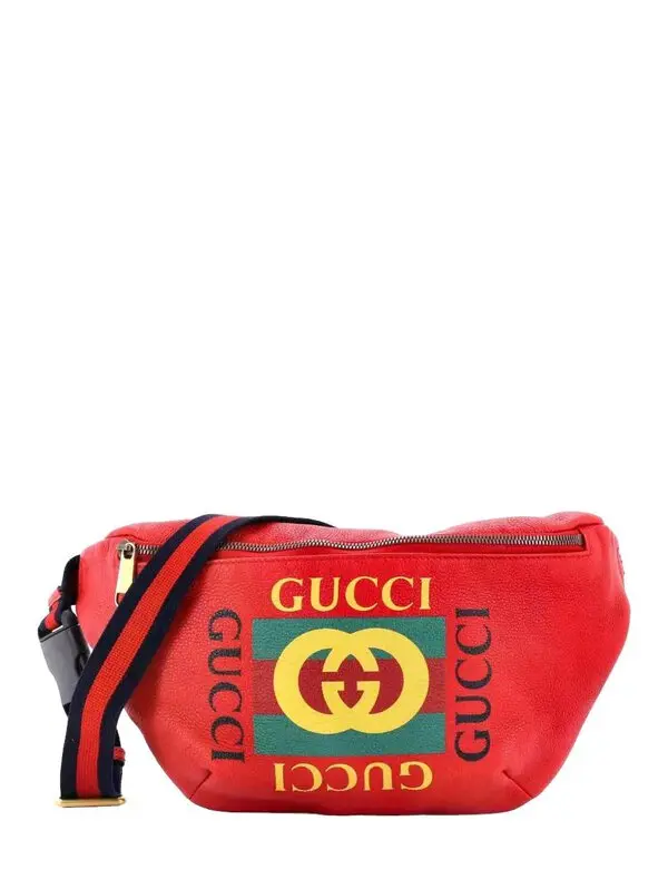 Gucci Logo Printed Leather Belt Bag - Red