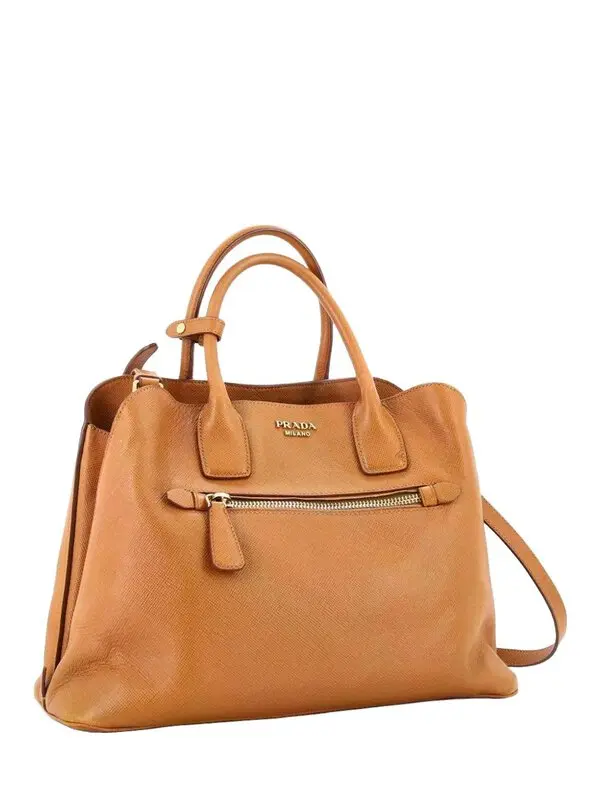 Prada Cuir Promenade Front Zip Saffiano Leather Large Tote Bag - Brown