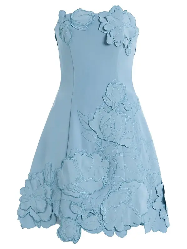 LEO LIN Ayla Appliquéd Mini Dress - Blue