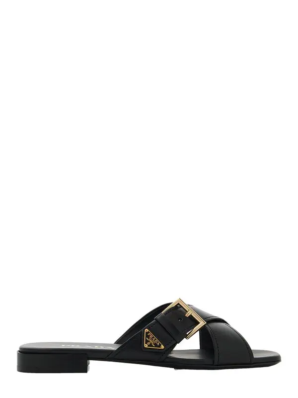 Prada Buckled Leather Crossover Sandals - Black