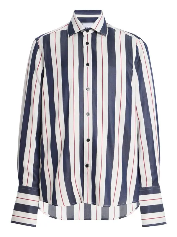 WITH NOTHING UNDERNEATH The Boyfriend Exaggerated-cuff Striped Shirt - Navy