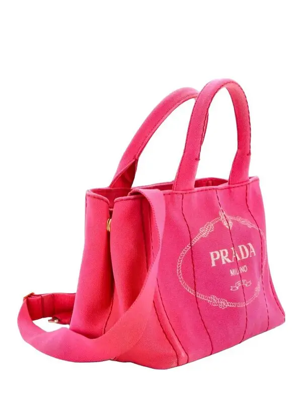 Prada Canapa Convertible Shopping Canvas Small Tote Bag - Pink