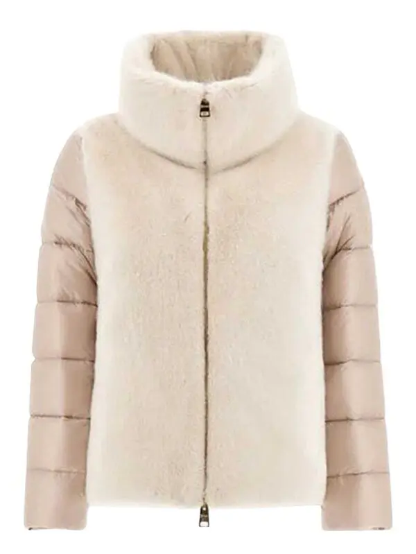 Herno Short Faux Fur Down Jacket - Beige