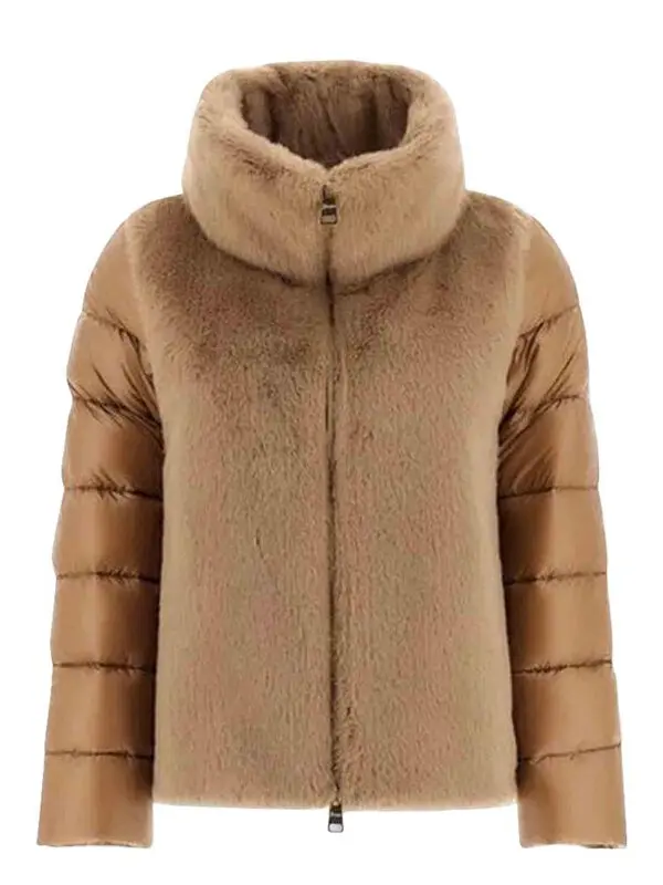 Herno Short Faux Fur Down Jacket - Brown
