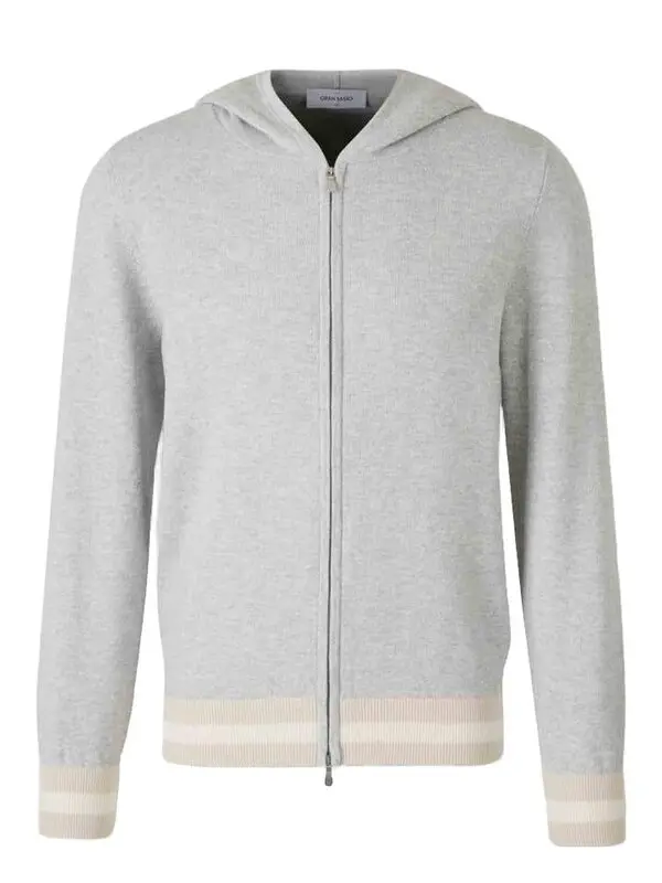 GRAN SASSO Hooded Knit Cardigan - Light Grey