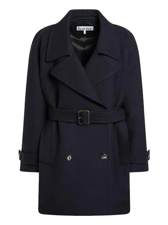 Loewe Double-breasted Wool & Silk Short Coat - Blue