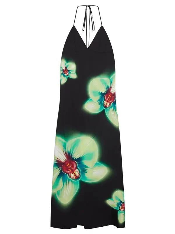 Casablanca Orchid Glitch Silk Maxi Dress - Multicolor