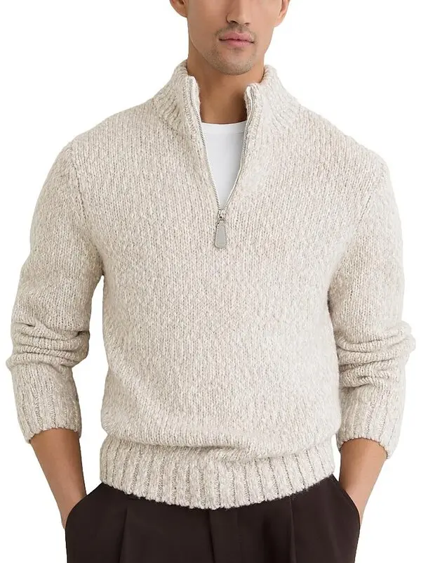 REISS Textured Half Zip Sweater - Grey Marl