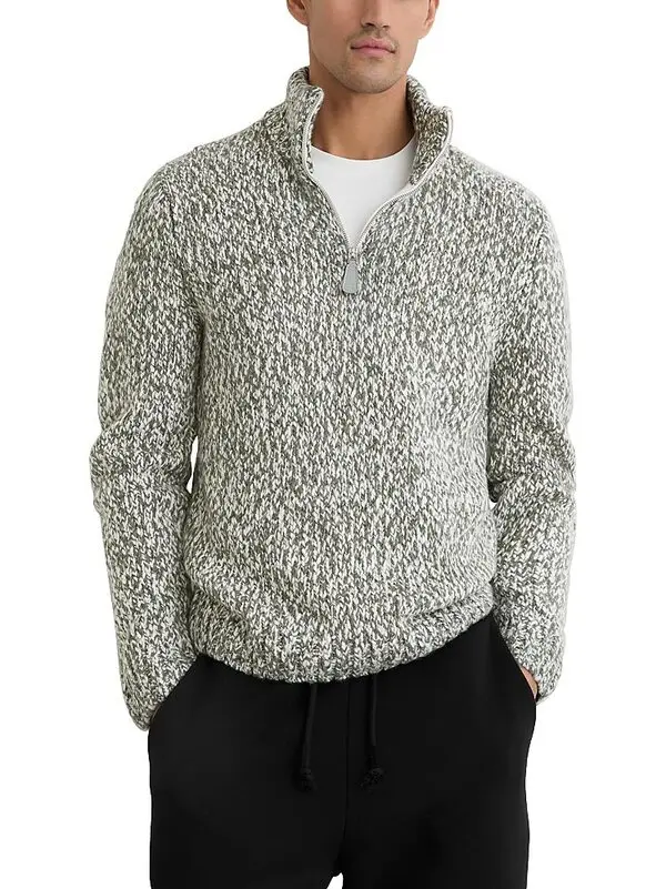 REISS Textured Half Zip Sweater - Sage Green