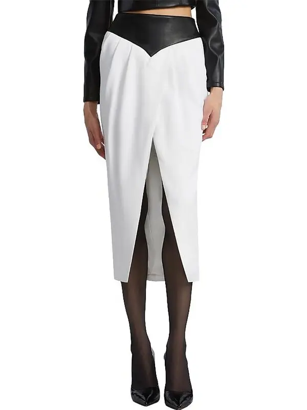 Bcbgmaxazria Leather And Crepe Skirt - Black And White