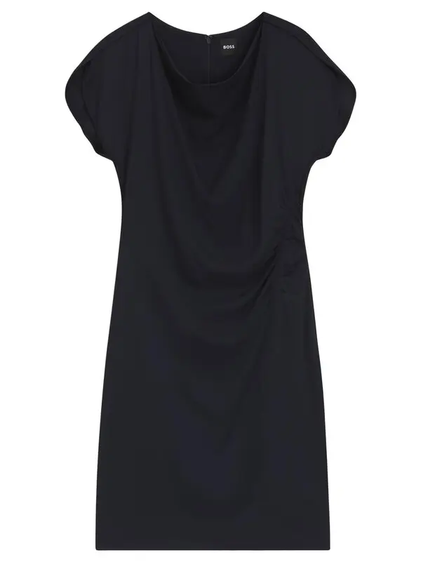 BOSS Gathered Detail Dress With Cowl Neckline - Dark Blue