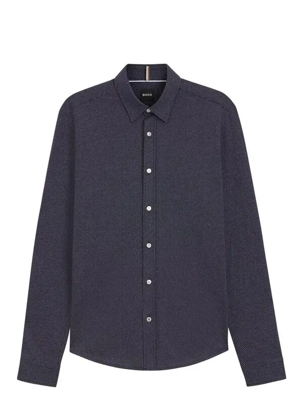 BOSS Slim-fit Shirt In Structured Cotton Jersey - Dark Blue