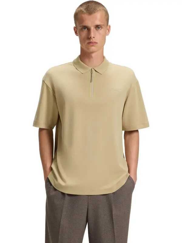 Hugo Zip-placket Polo Shirt In A Cotton Blend - Beige