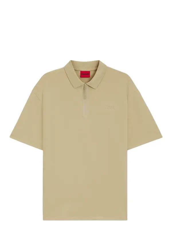 Hugo Zip-placket Polo Shirt In A Cotton Blend - Beige