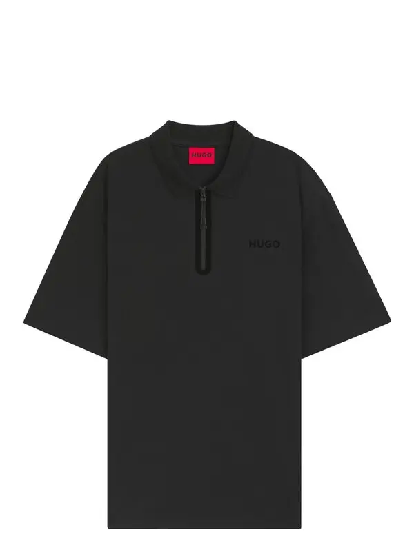 Hugo Zip-placket Polo Shirt In A Cotton Blend - Black