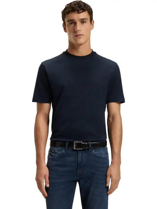 BOSS Micro-pattern T-shirt In Mercerised Cotton - Dark Blue