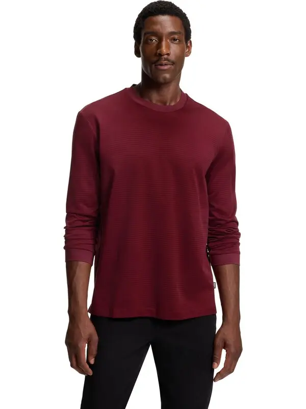 BOSS Micro-pattern T-shirt In Mercerised Cotton - Dark Red