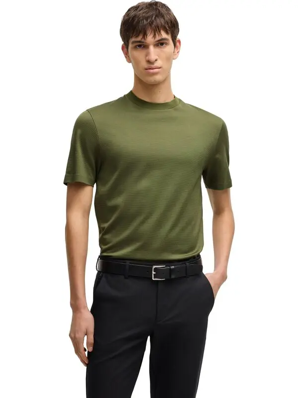 BOSS Micro-pattern T-shirt In Mercerised Cotton - Green