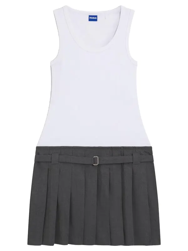 Hugo Sleeveless Dress With Pleated Skirt - White