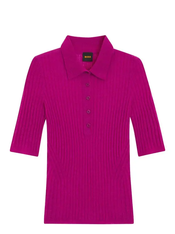 BOSS Polo-collar Wool Blend Knit Sweater - Dark Pink