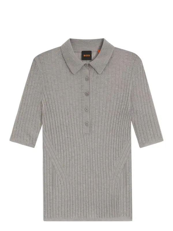 BOSS Polo-collar Wool Blend Knit Sweater - Silver
