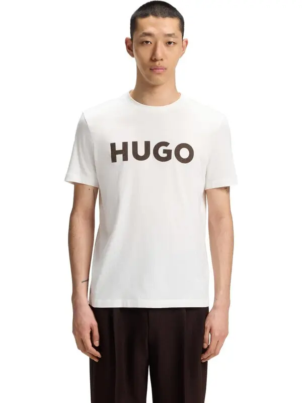 Hugo Herringbone-logo T-shirt In Cotton Jersey - White