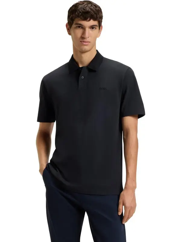 BOSS Logo-detail Polo Shirt In Cotton Piqu - Dark Blue