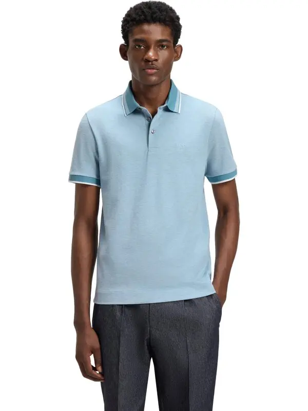 BOSS Logo-detail Polo Shirt In Cotton Piqu - Light Blue