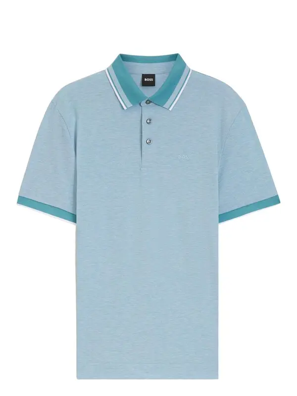 BOSS Logo-detail Polo Shirt In Cotton Piqu - Light Blue